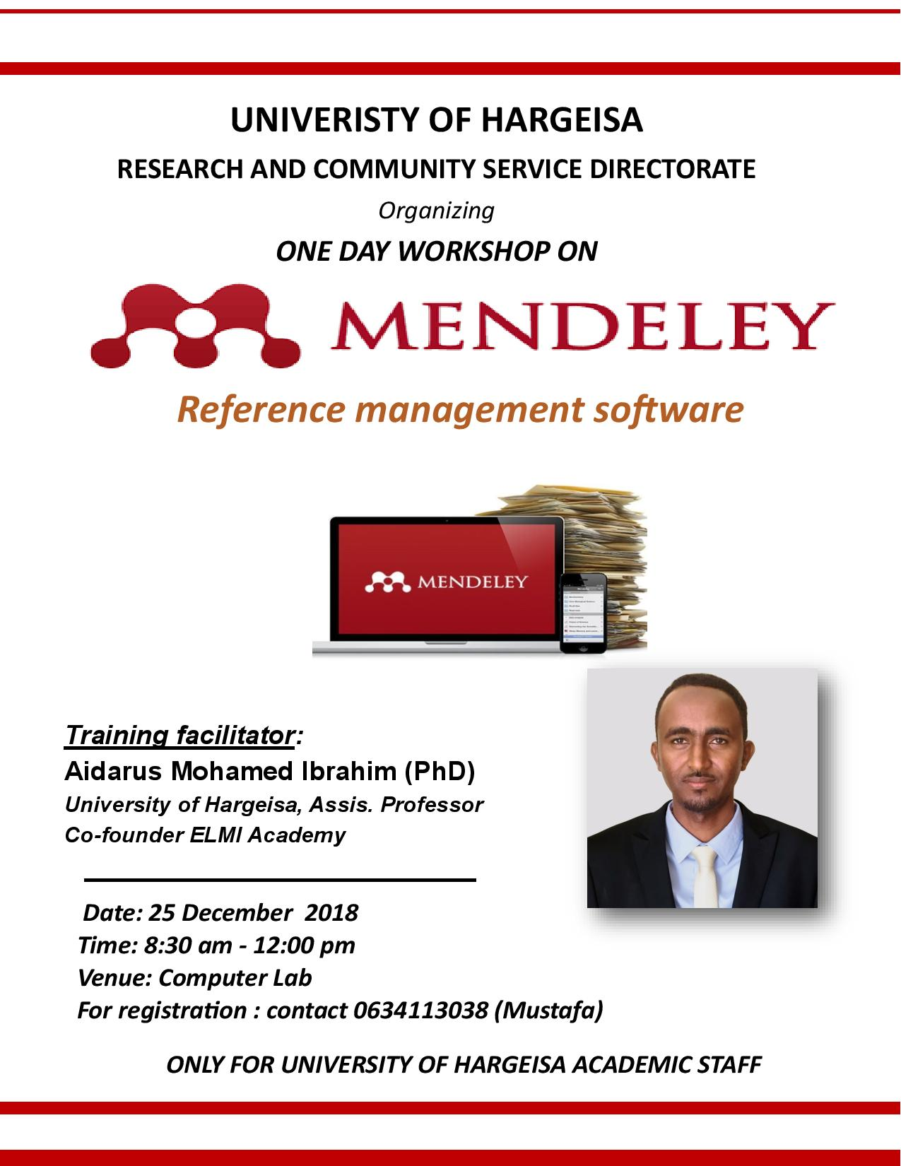 One Day Workshop On Mendeley Reference Management Software